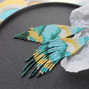 Sunrise Beaded Earrings Landscape Fringe Earrings Dangle Seed Bead ...