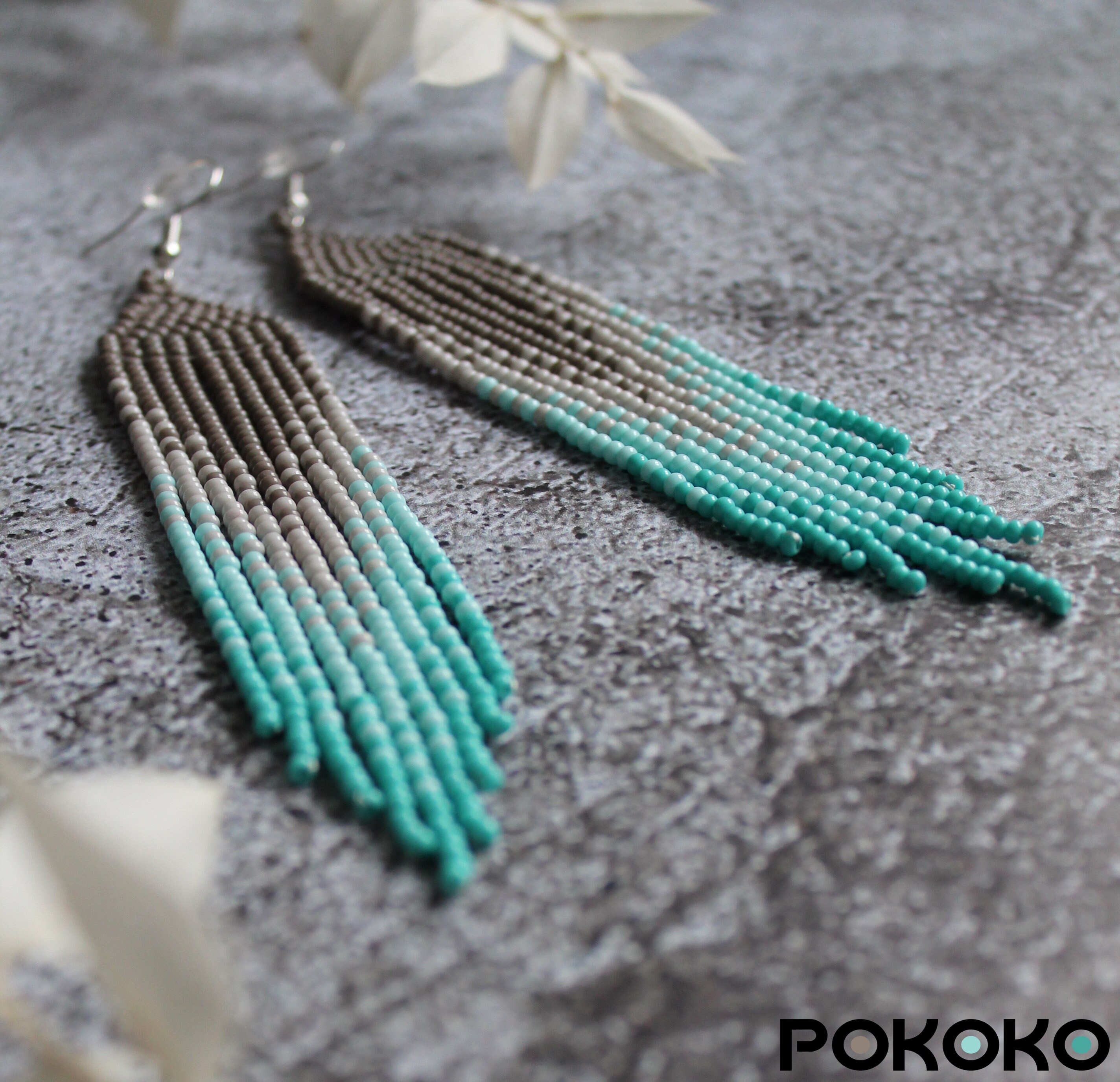 Turquoise Beaded Earrings Seed Bead Earrings Fringe Beadwork | Etsy