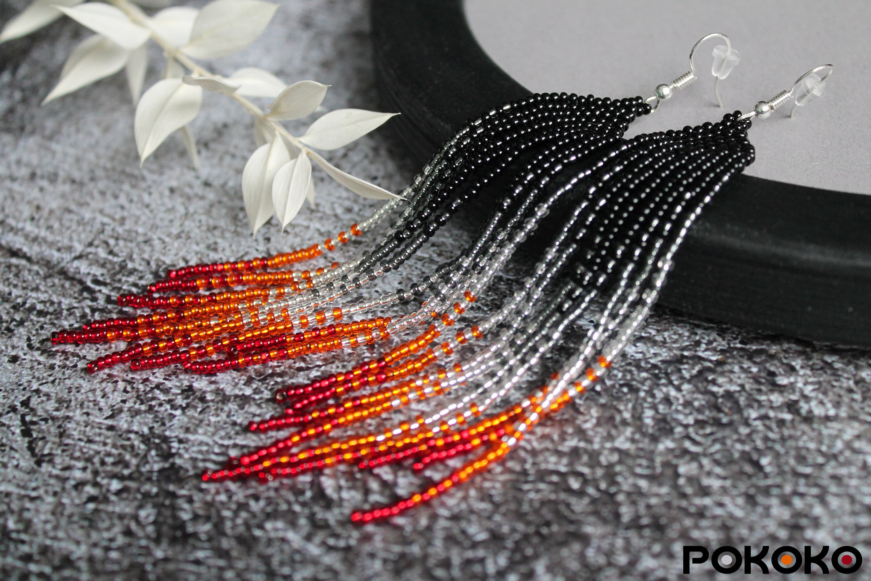 Red beaded earrings Fringe silver earrings Shining earrings | Etsy
