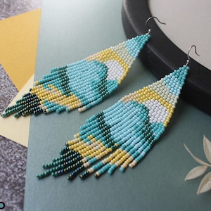 Sunrise Beaded Earrings Landscape Fringe Earrings Dangle Seed Bead ...