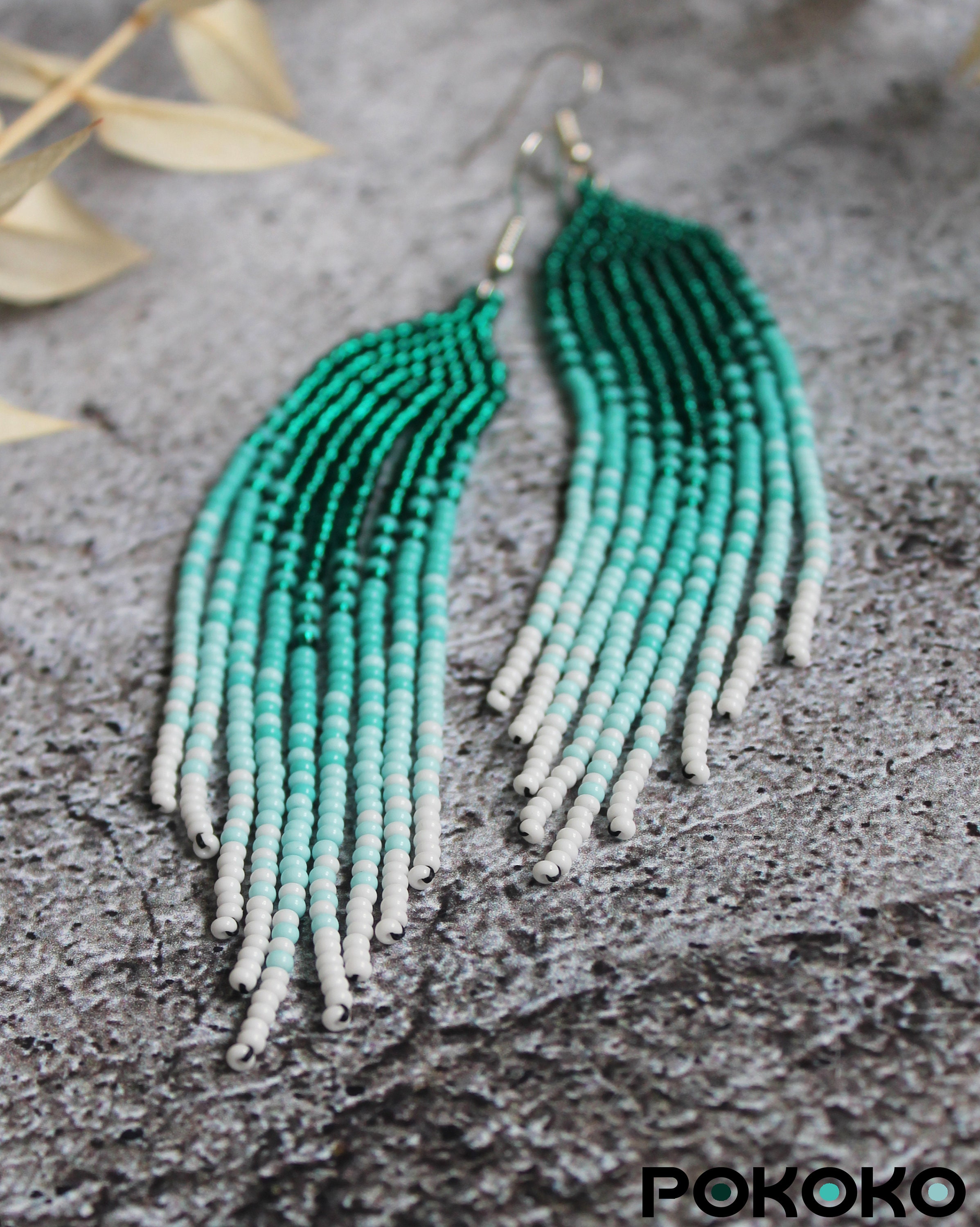 Turquoise seed bead earrings Evening brilliant shining | Etsy