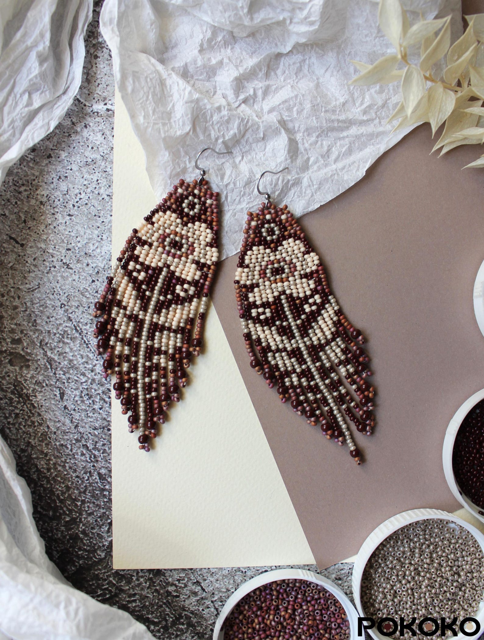Floral Beaded Dangle Earrings: Brown Seed Bead Boho Jewelry - Etsy