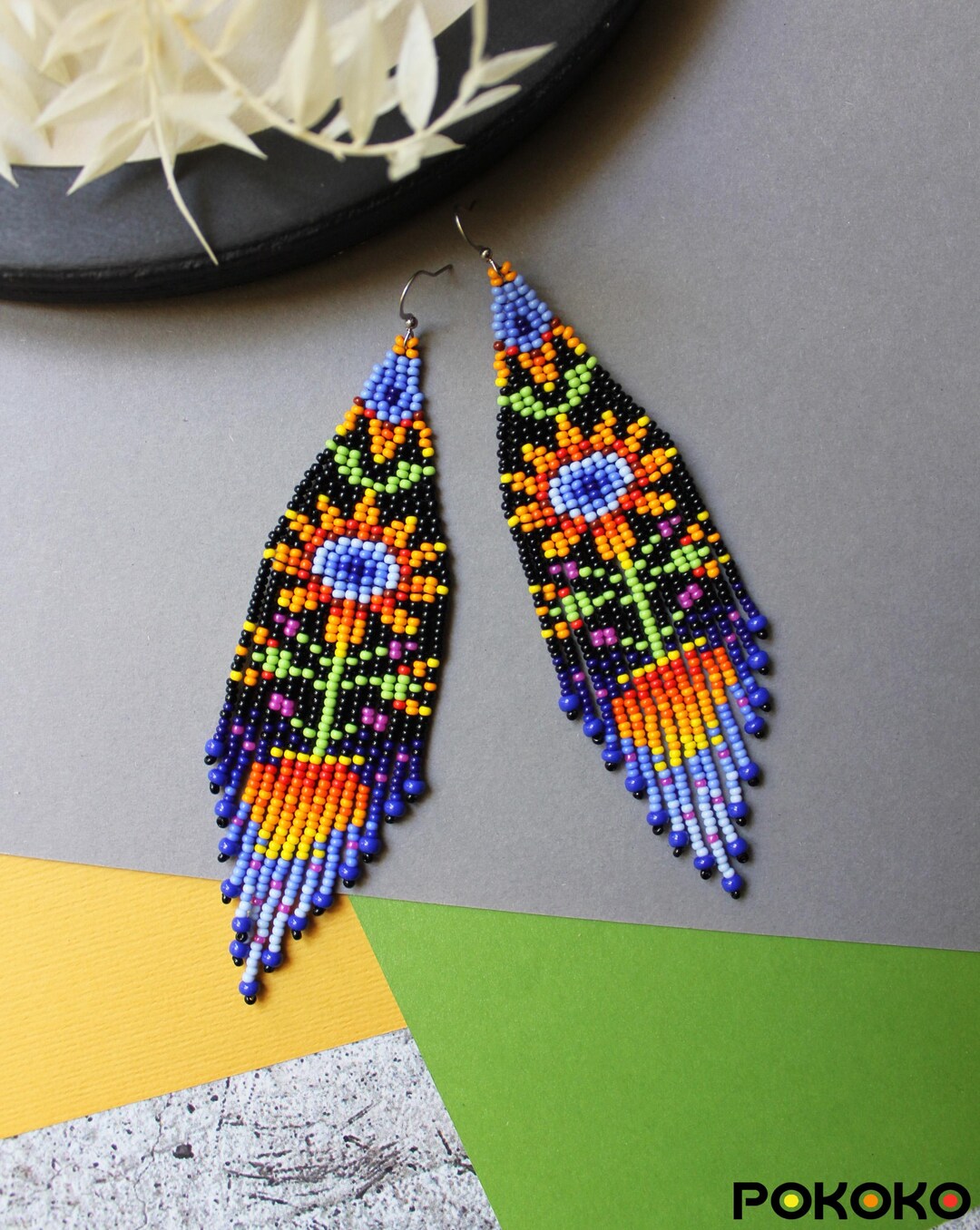 Flower Beaded Earrings: Boho Fringe Beadwork Jewelry - Etsy