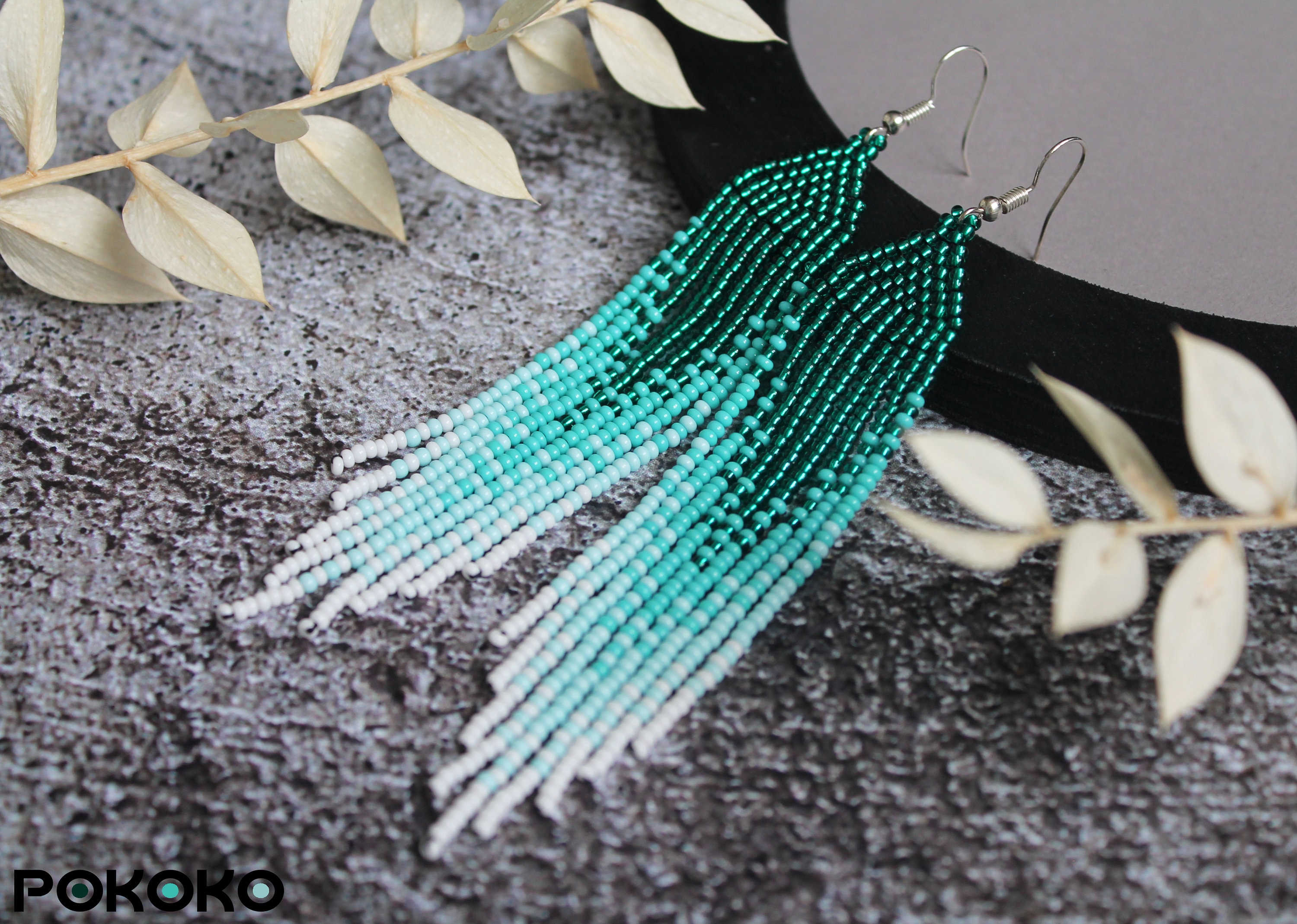 Turquoise seed bead earrings Evening brilliant shining | Etsy