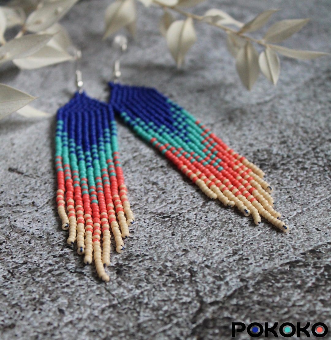 Blue Coral Beaded Earrings Bright Colorful Earrings Dangle Earrings ...
