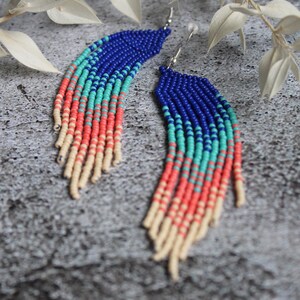 Blue Coral Beaded Earrings Bright Colorful Earrings Dangle Earrings ...