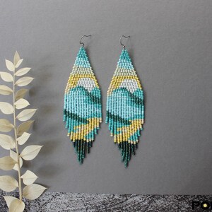 Sunrise Beaded Earrings Landscape Fringe Earrings Dangle Seed Bead ...