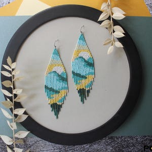 Sunrise Beaded Earrings Landscape Fringe Earrings Dangle Seed Bead ...