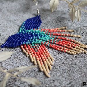 Blue Coral Beaded Earrings Bright Colorful Earrings Dangle Earrings ...