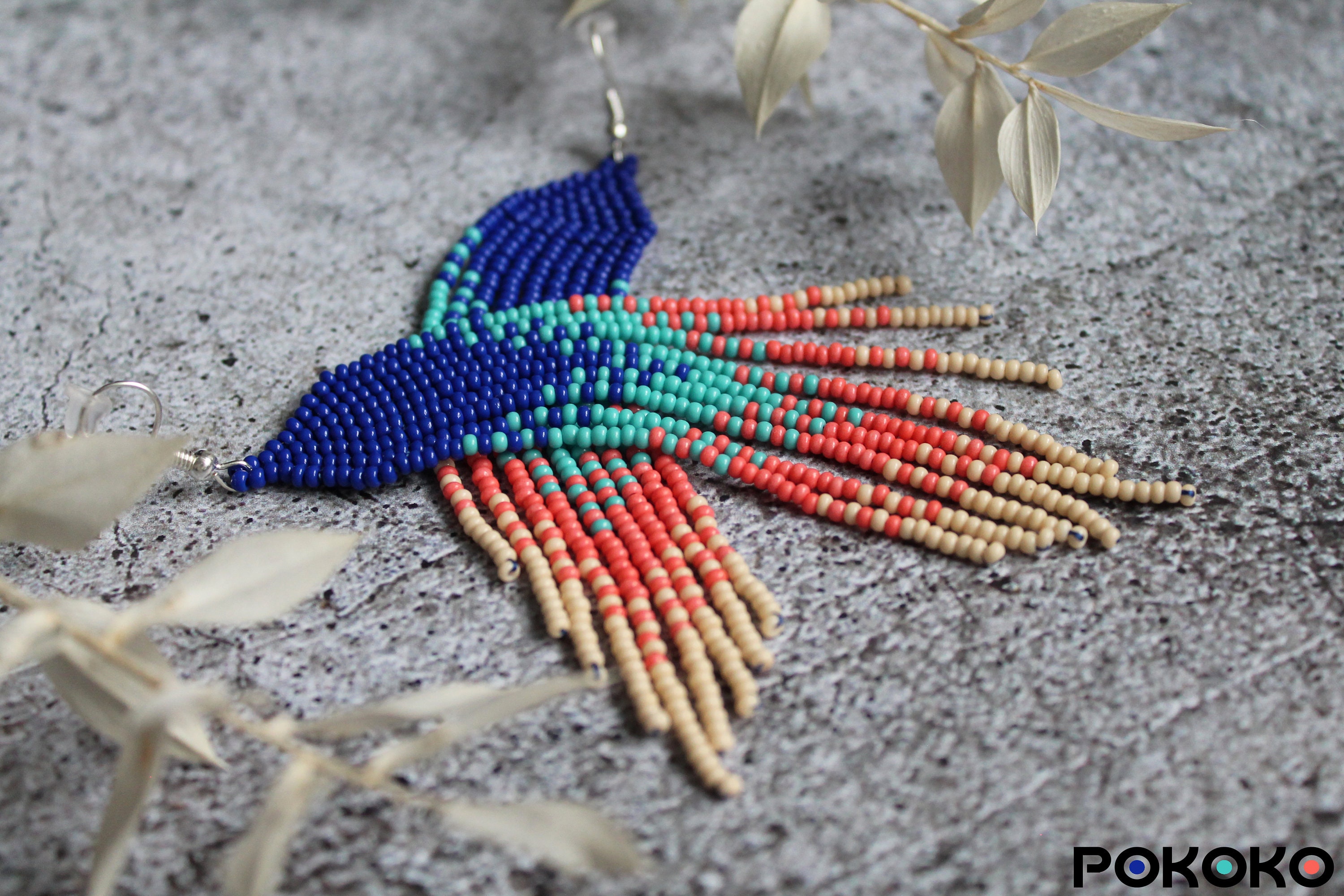 Blue Coral Beaded Earrings Bright Colorful Earrings Dangle | Etsy