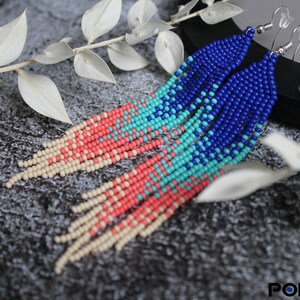 Blue Coral Beaded Earrings Bright Colorful Earrings Dangle Earrings ...