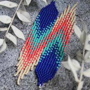 Blue Coral Beaded Earrings Bright Colorful Earrings Dangle Earrings ...