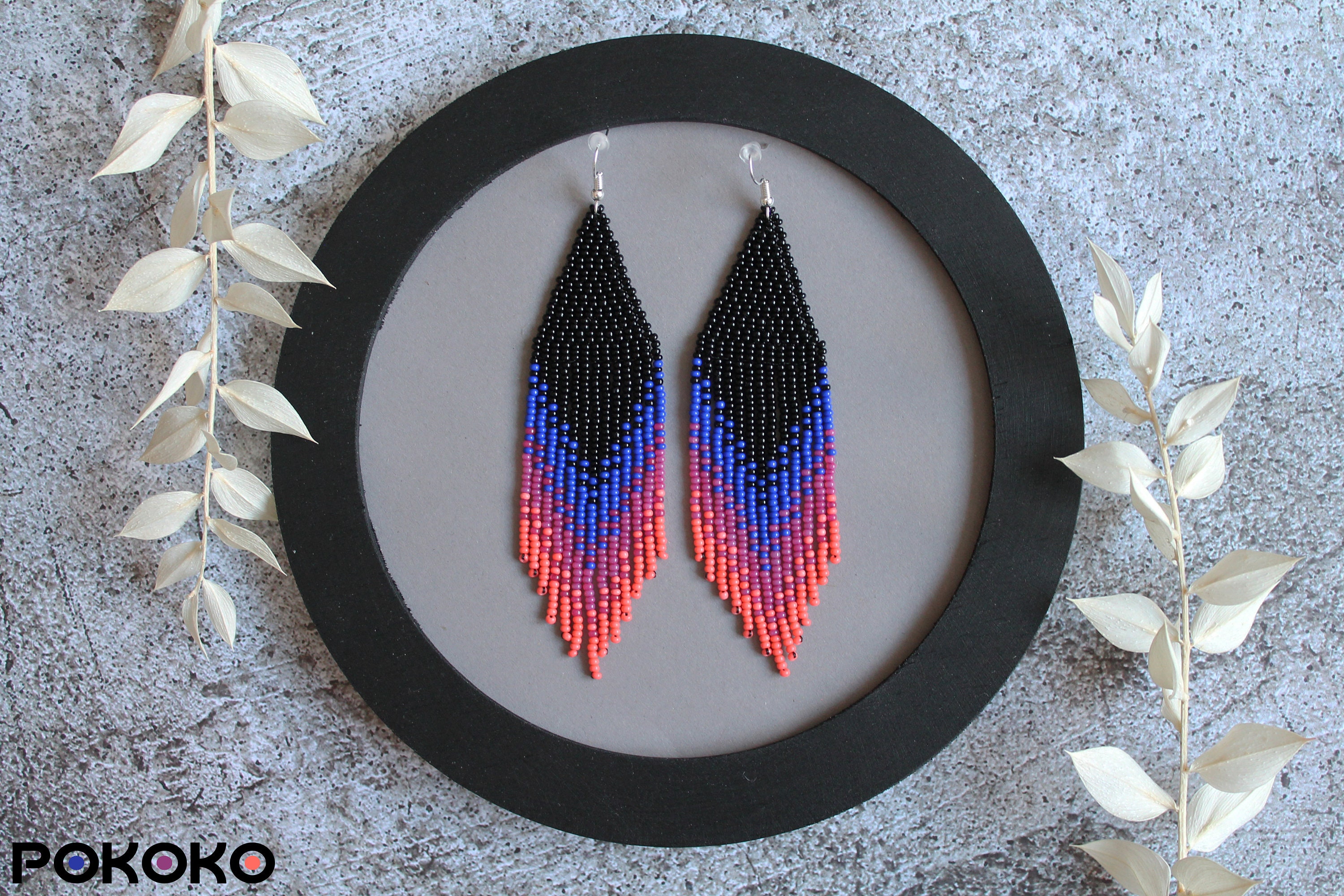 Black Bright Colorful Beaded Earrings Gradient Dangle Earrings | Etsy