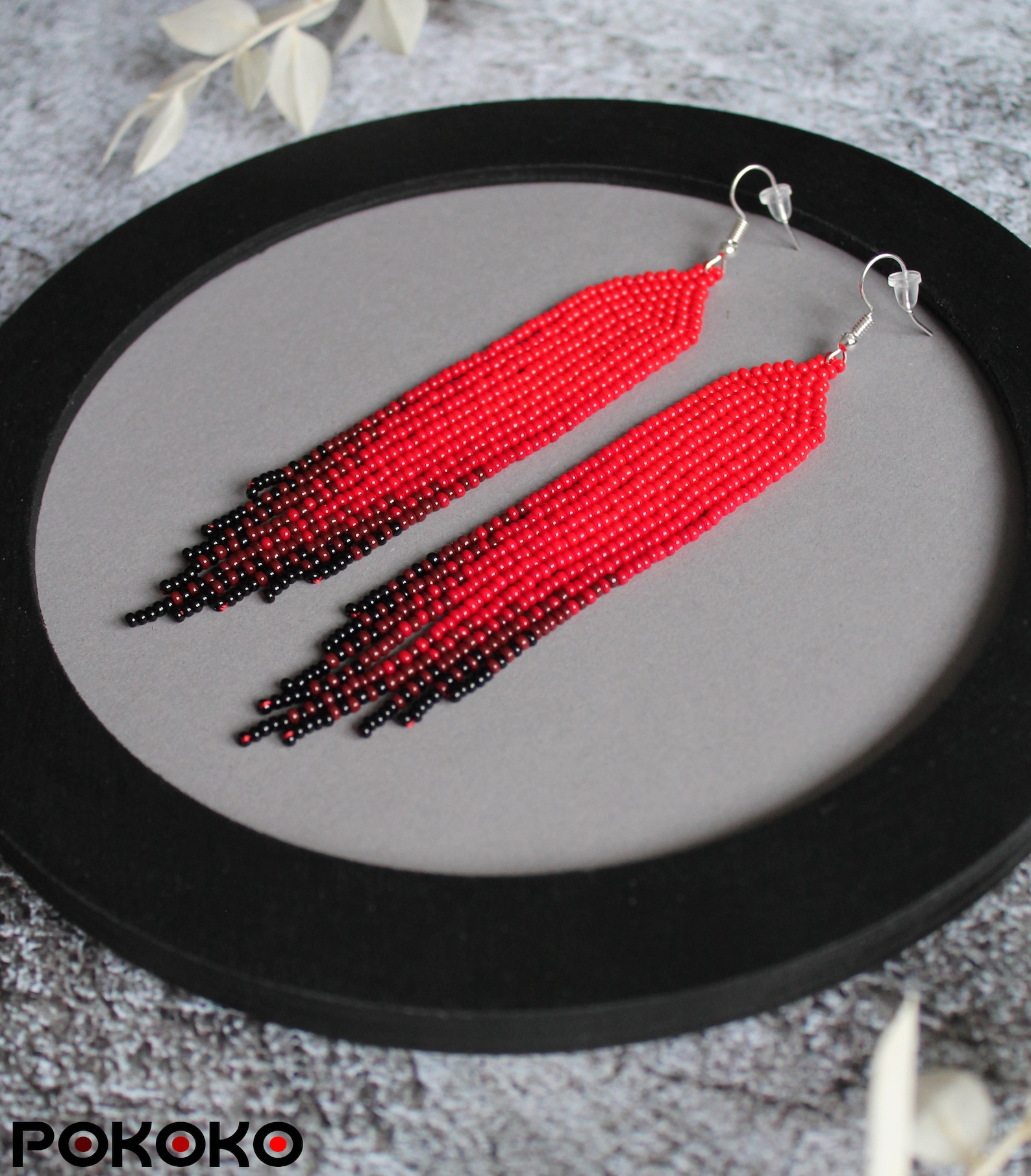 Red Beaded Earrings Fringe Gradient Earrings Seed Bead | Etsy