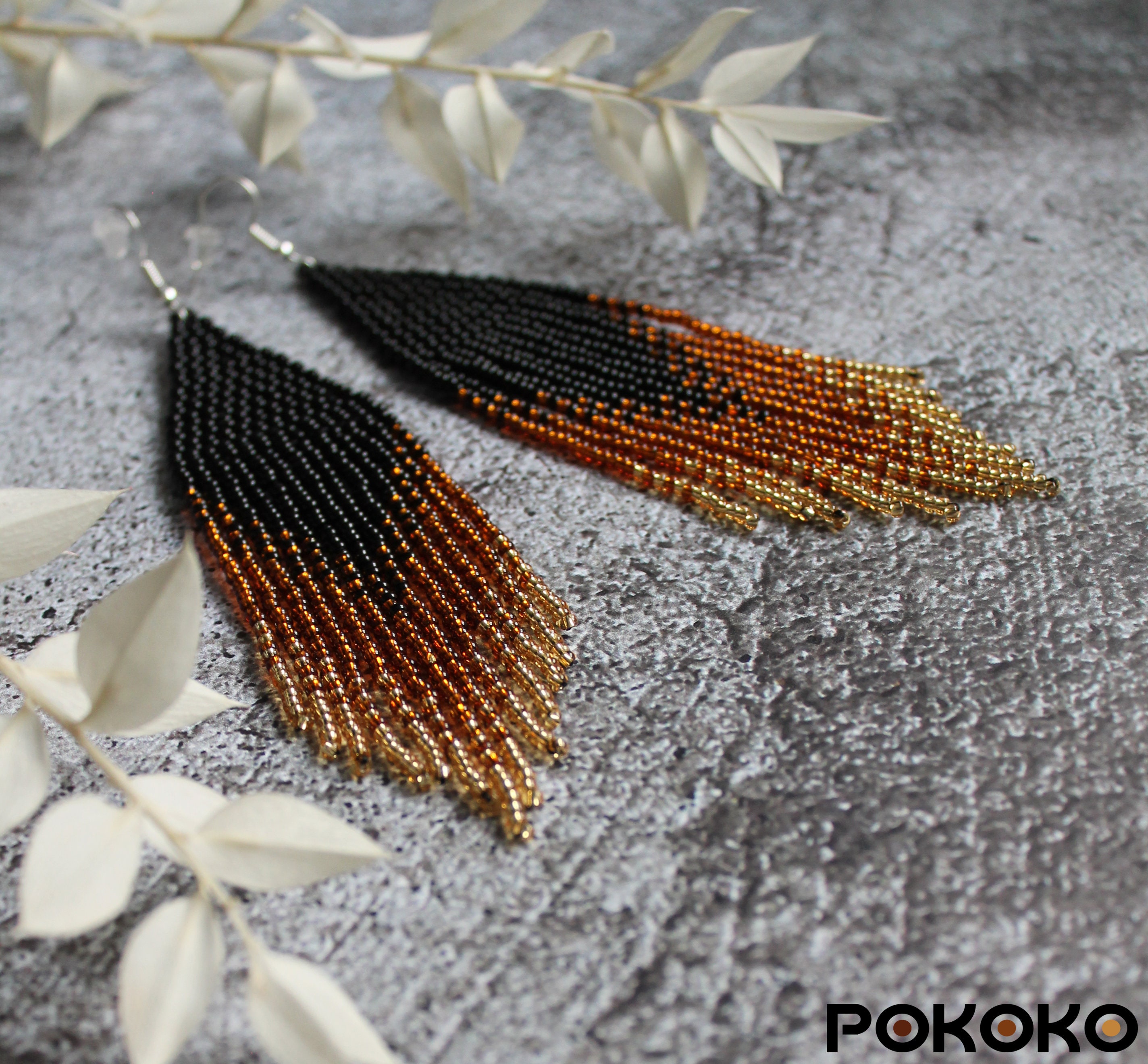 Gold beaded earrings Seed bead earrings Fringe earrings | Etsy