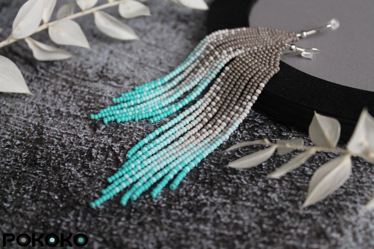 Turquoise Beaded Earrings Seed Bead Earrings Fringe Beadwork | Etsy