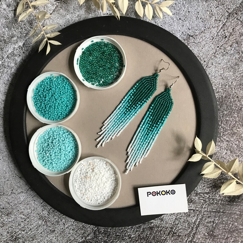 Turquoise Seed Bead Earrings Evening Brilliant Shining - Etsy