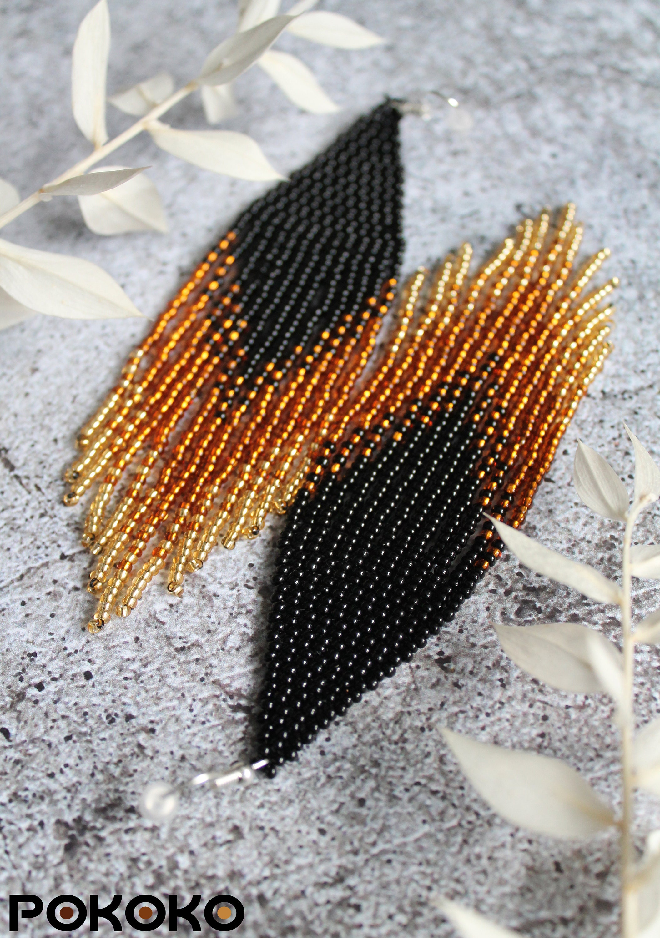 Gold beaded earrings Seed bead earrings Fringe earrings | Etsy