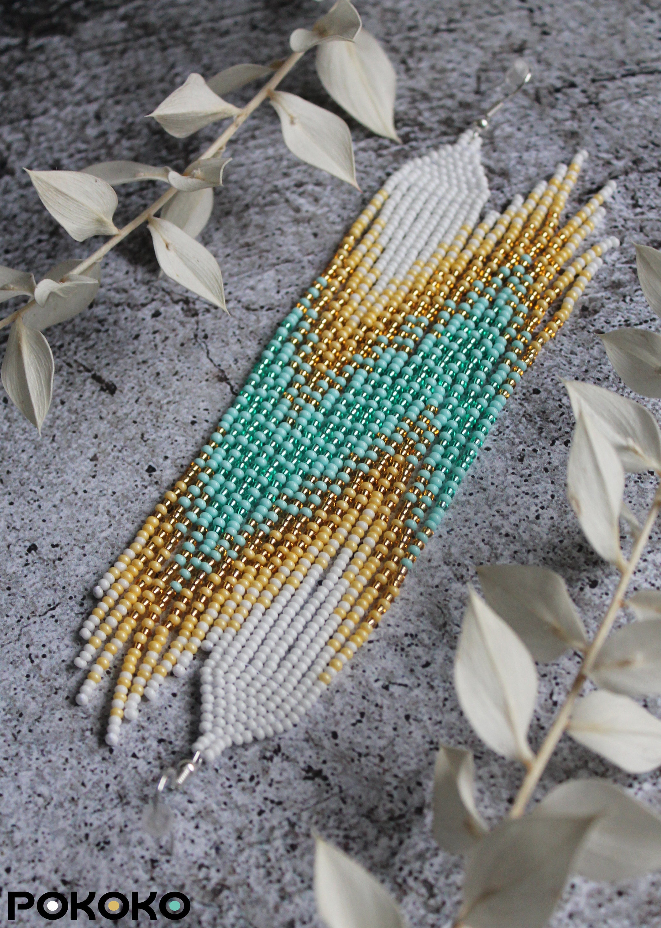 Light turquoise yellow beaded earrings Evening shining luxury | Etsy