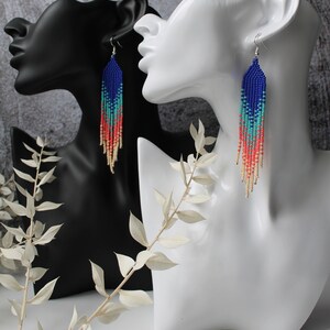 Blue Coral Beaded Earrings Bright Colorful Earrings Dangle Earrings ...