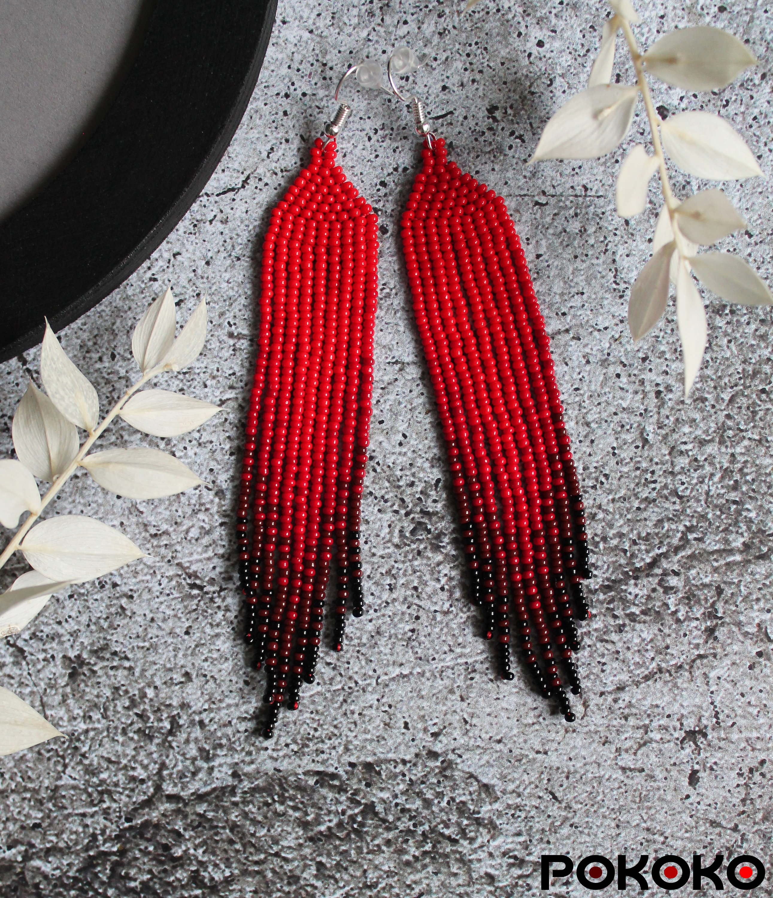 Red Beaded Earrings Fringe Gradient Earrings Seed Bead | Etsy