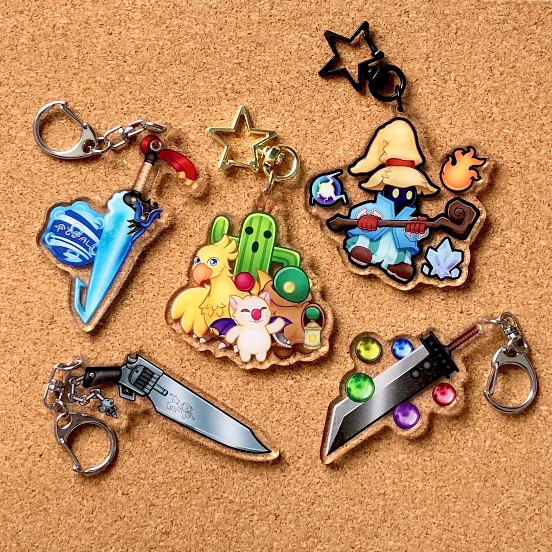 Final Fantasy Charm Keychain FF7 Cloud Buster Sword FF8 Squall Gunblade FF9 Vivi FF10 Tidus ...