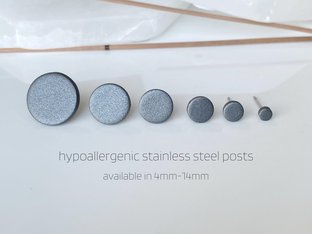 Graphite Grey Minimalist Studs, Tiny Small Medium Large Round Studs for ...
