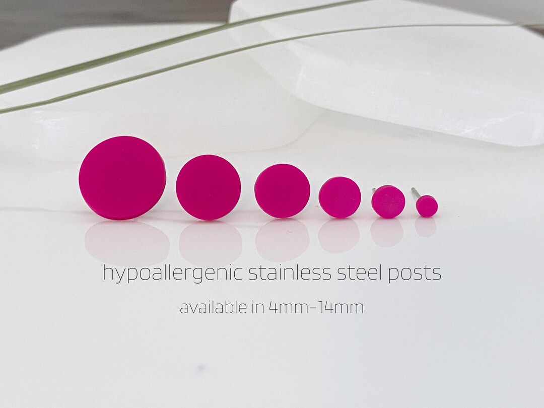 Minimalist Bright Pink Studs, Fuschia Tiny Small Medium Large Round ...