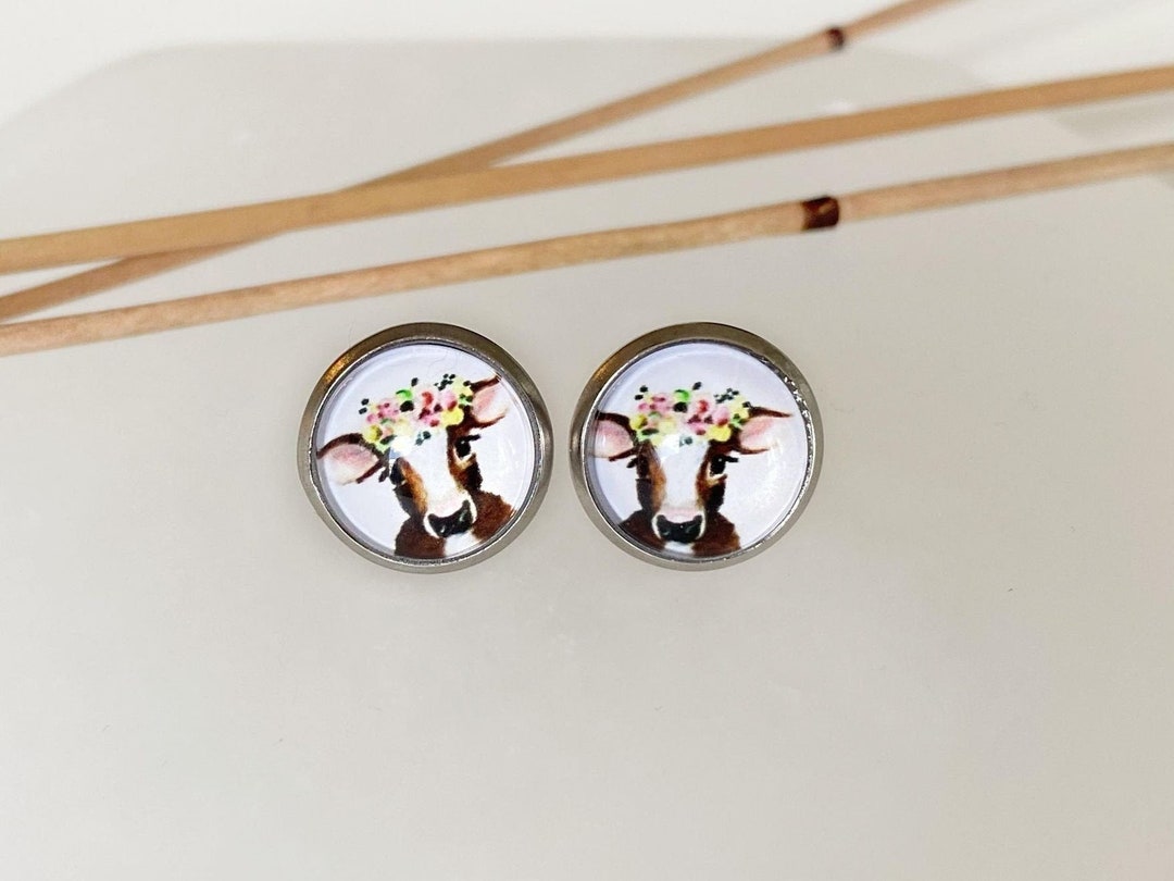 Cow Earrings, Brown Cow Studs, Cute Cow Gift for Animal Lover, Vegan ...