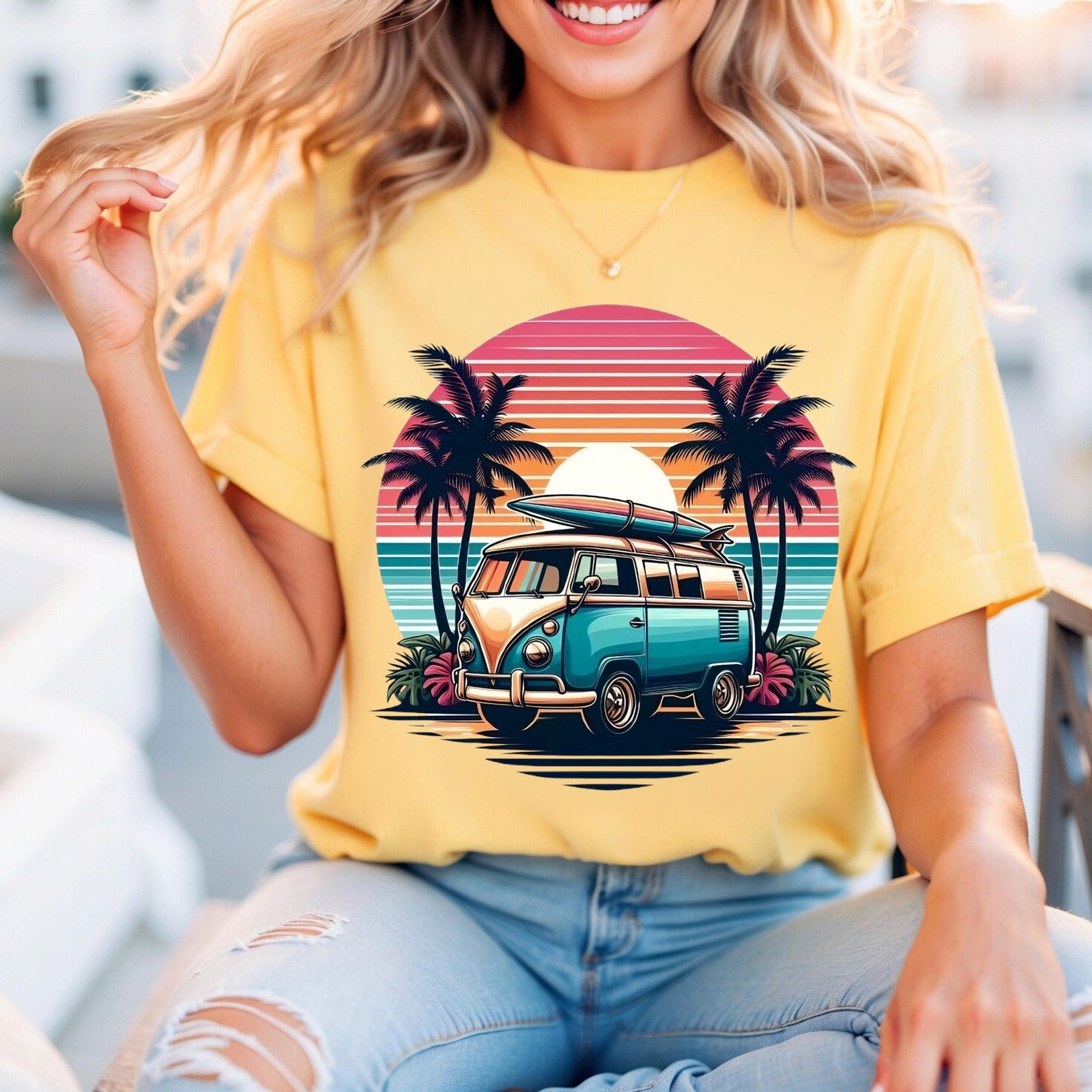Retro Beach Van Clipart Vintage Van by the Sea Coastal Summer ...
