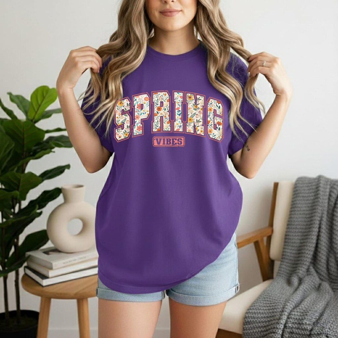 Spring Vibes PNG, Floral Varsity Spring Sublimation Design, Tshirt ...