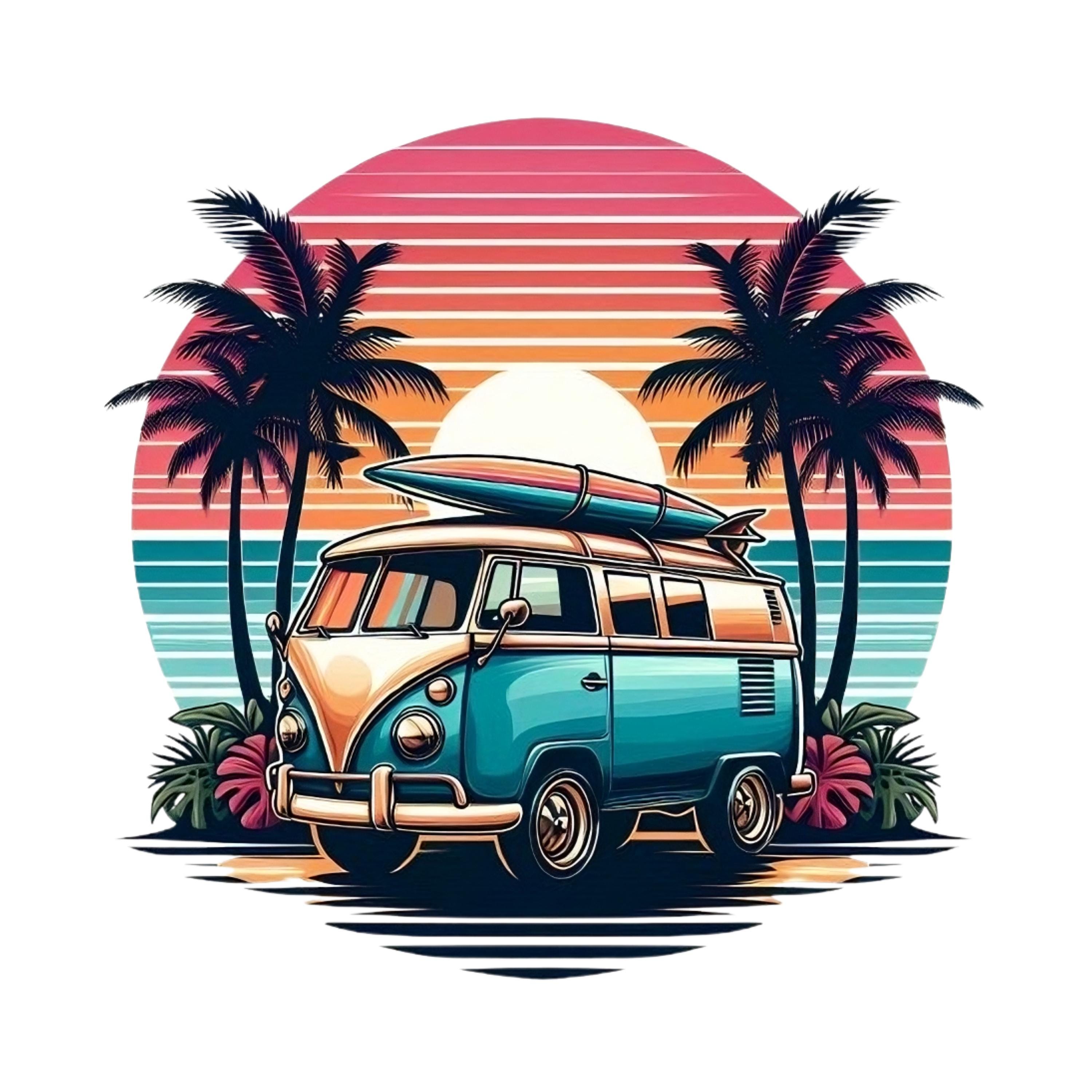 Retro Beach Van Clipart Vintage Van by the Sea Coastal Summer ...