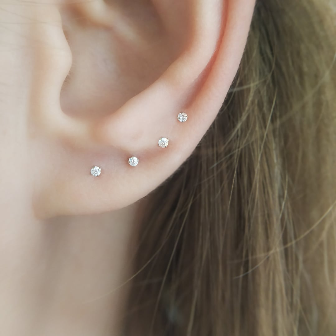 Very Tiny Stud Earrings in Sterling Silver With CZ Crystals - Simple ...