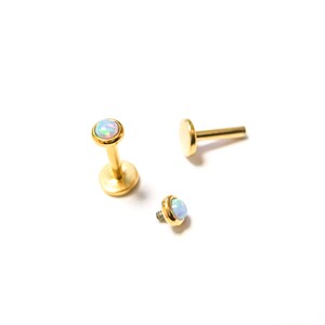 Flat Back Opal Helix Piercing, Flat Labret Screw Opal Helix,helix Labret Threader Earring,helix ...