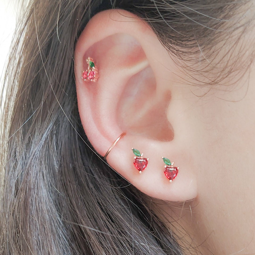 Apple Studs Earrings - Colorful CZ Studs - Fruit Earrings - Fruit Studs ...