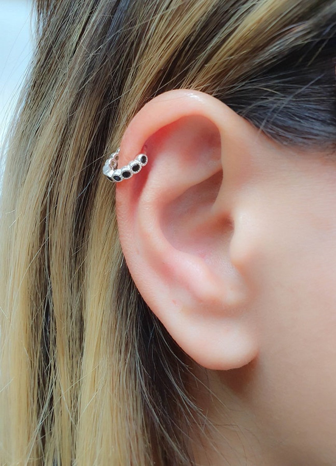 Helix Earring-silver Helix Black CZ Diamonds-helix Hoop Earring ...