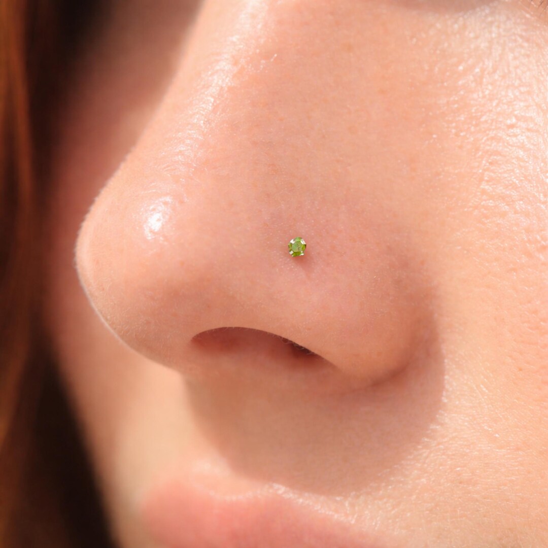 Tiny Nose Stud 22 Gauge Sterling Silver Green CZ Stone- 1 Mm Nose Stud ...