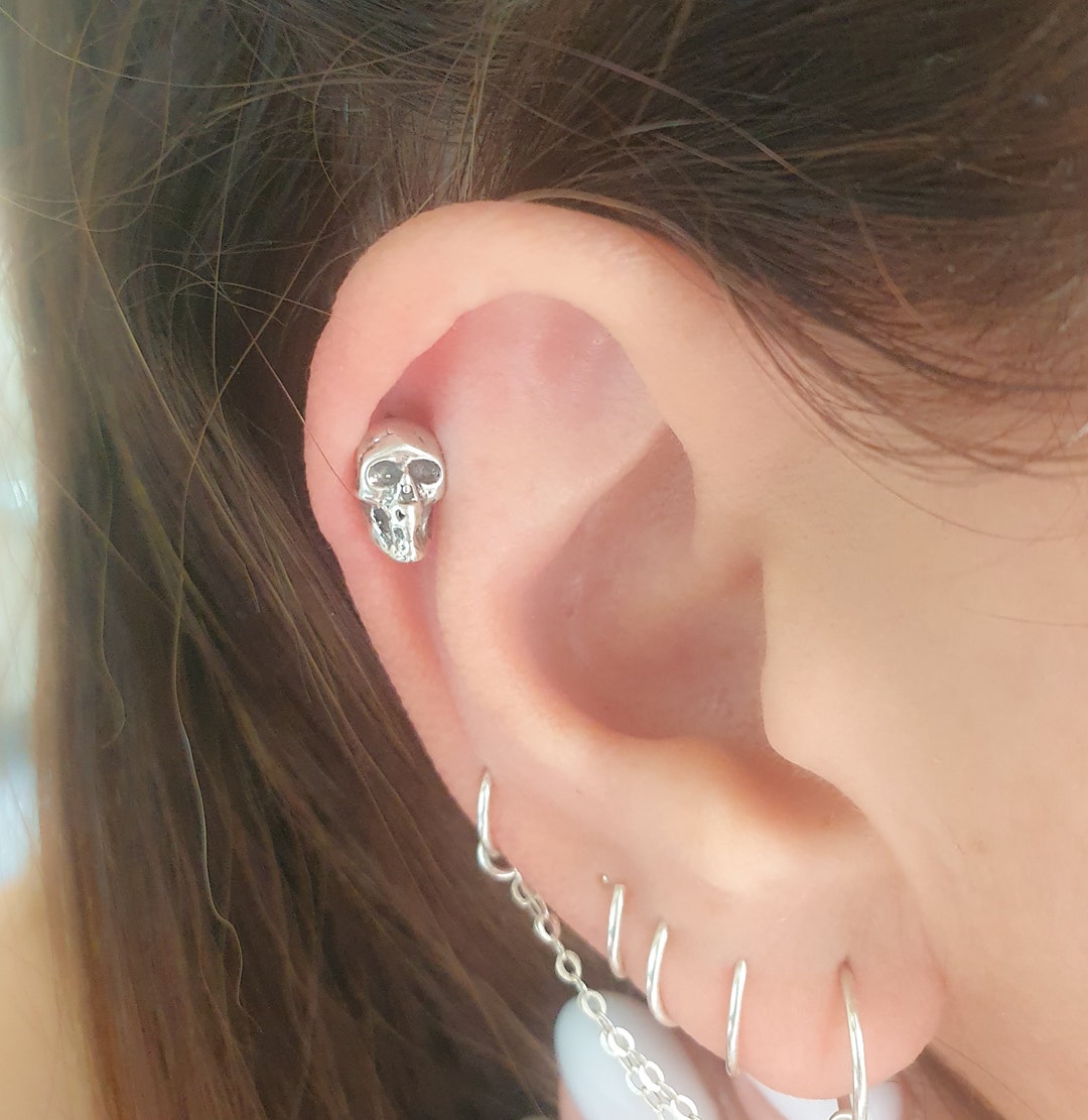 Skull Helix Earring-cartilage Skull Earring Sterling Silver-18g Punk ...