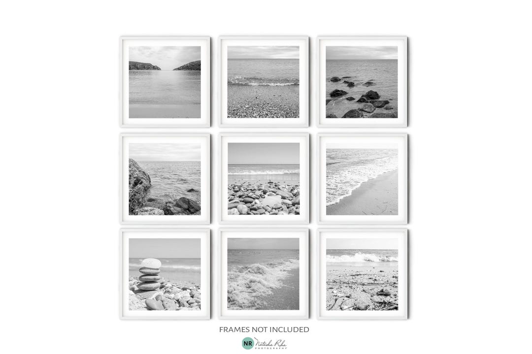 Black and White Beach Gallery Wall Set of 9 Prints, Fine Art Beach ...