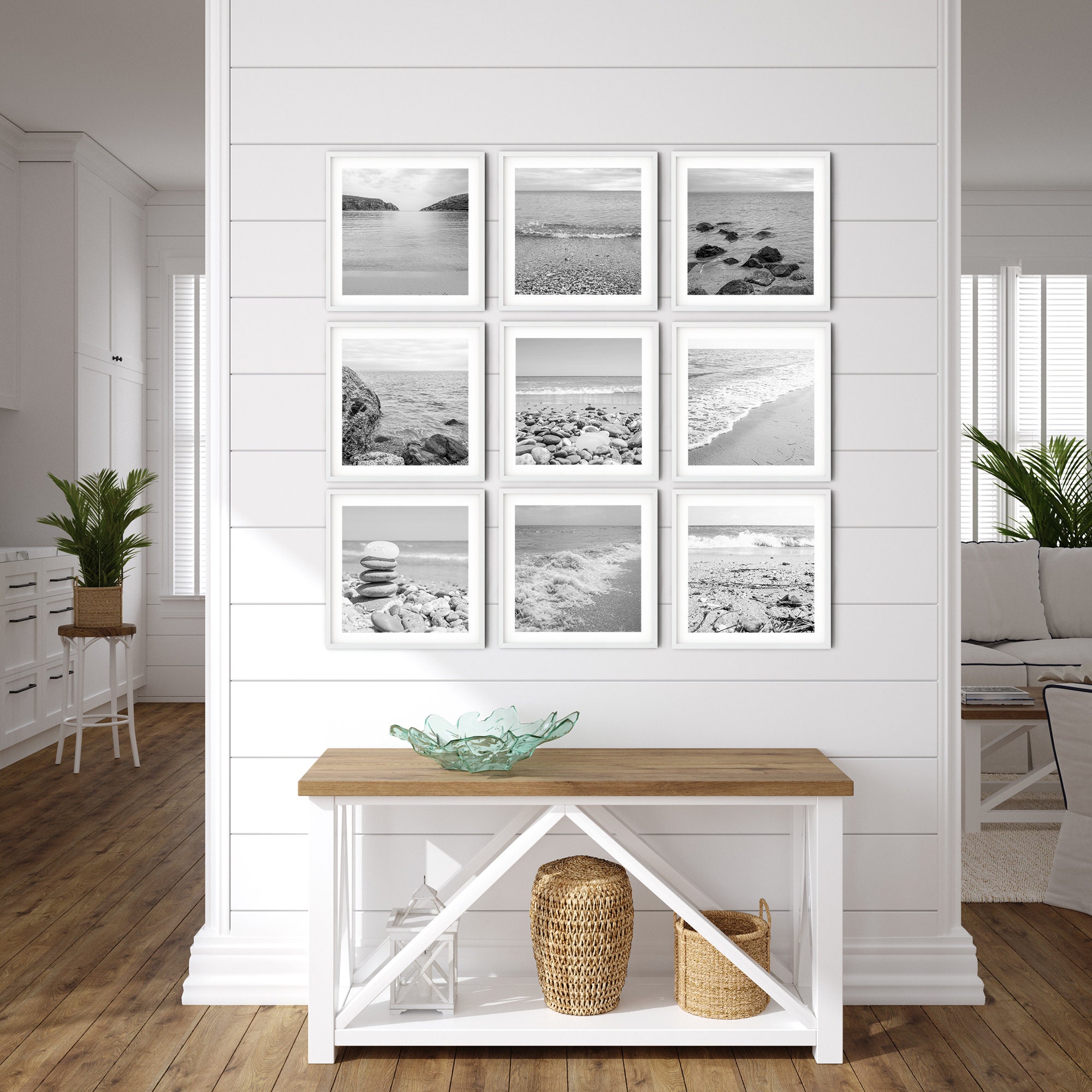 Black and White Beach Gallery Wall Set of 9 Prints, Fine Art Beach ...