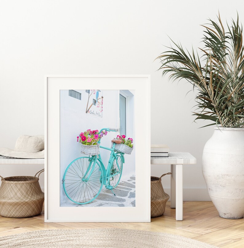 Turquoise Bicycle Photography, Fine Art Greek Islands Print, Hippie ...