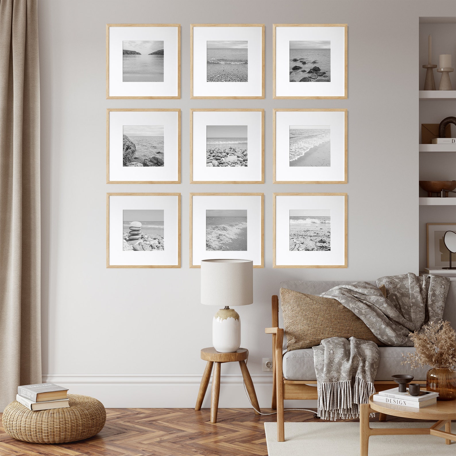 Black and White Beach Gallery Wall Set of 9 Prints, Fine Art Beach ...
