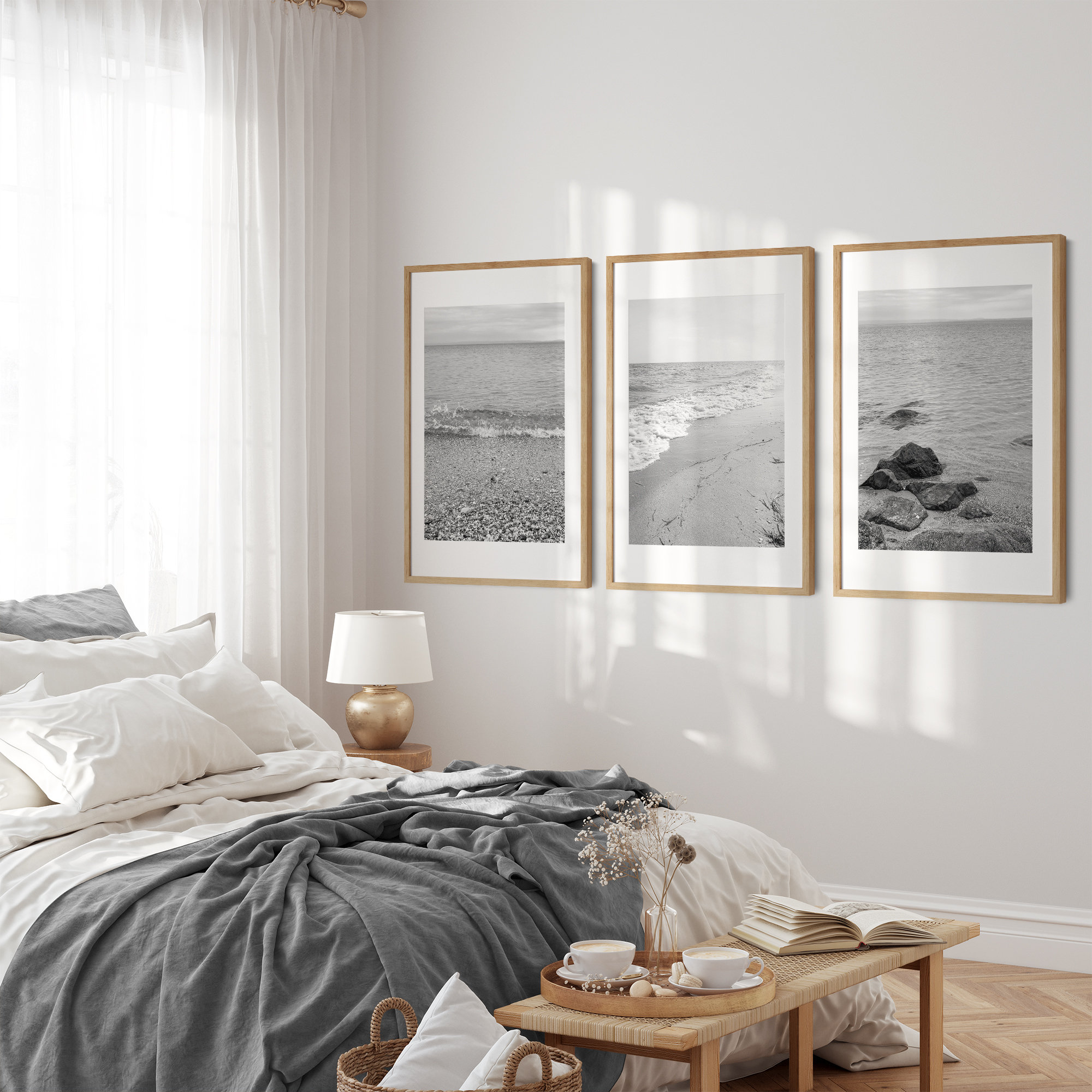 Black and White Beach Gallery Wall Set of 3 Prints, Fine Art Beach ...