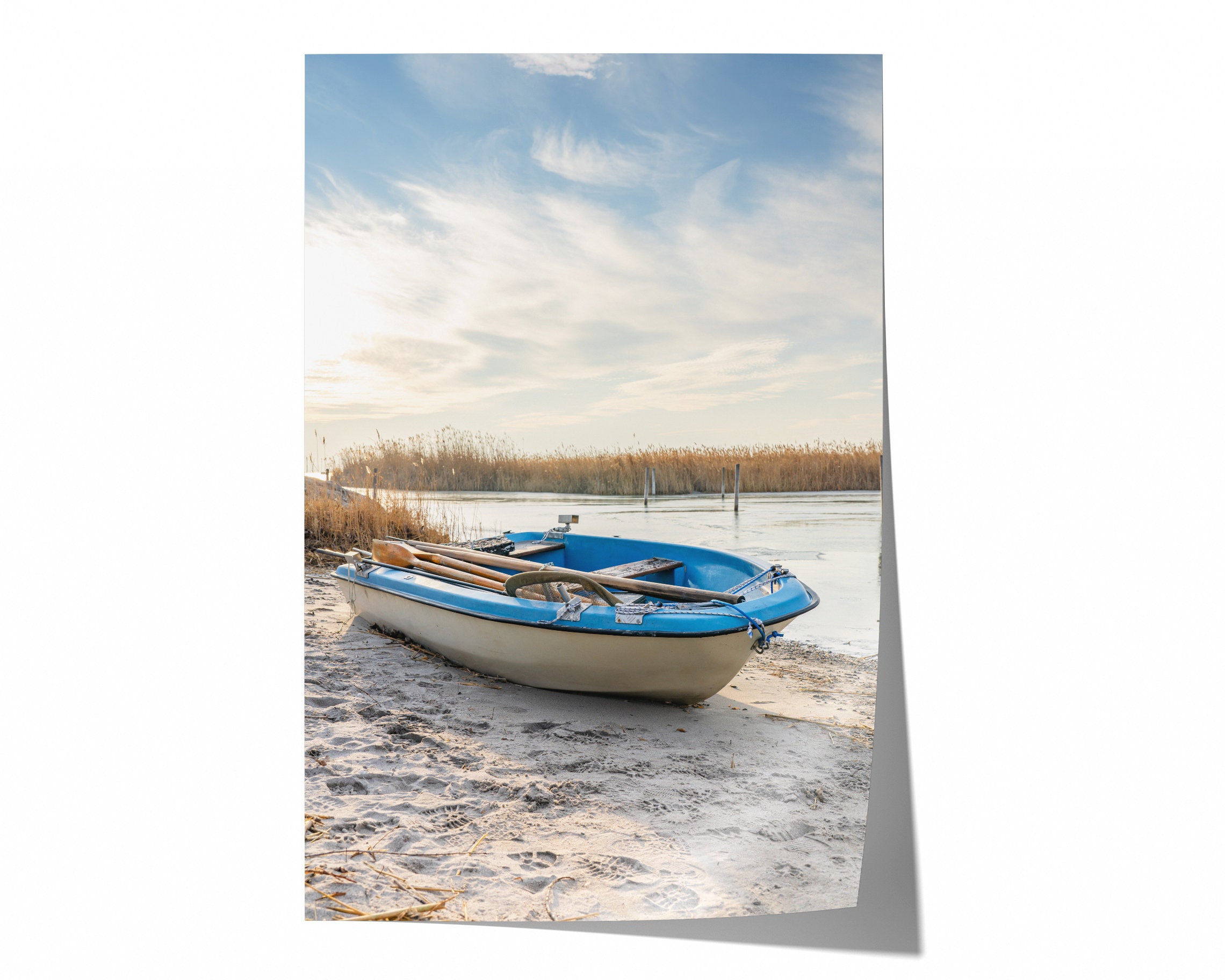 Blue and White Rowboat Photo, Fine Art Lake Photography, Shoreline ...