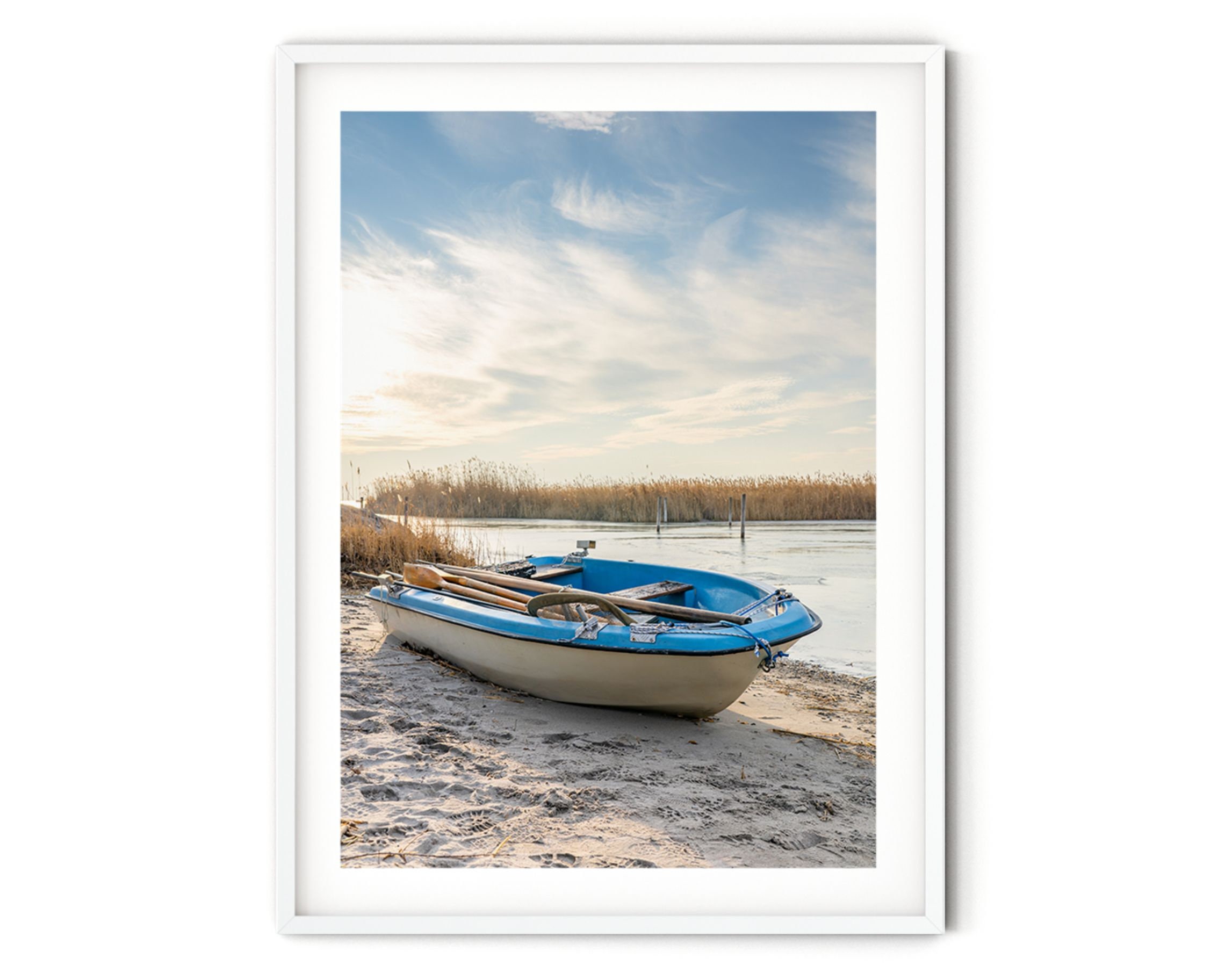 Blue and White Rowboat Photo, Fine Art Lake Photography, Shoreline ...