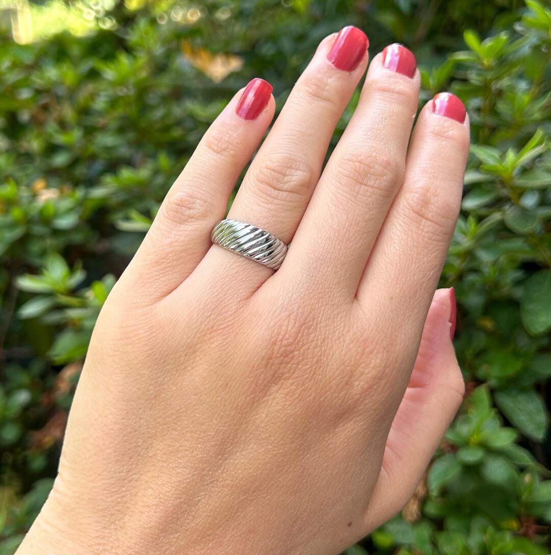 Adjustable Stainless Steel Croissant Ring: Chunky Twist Dome Band - Etsy
