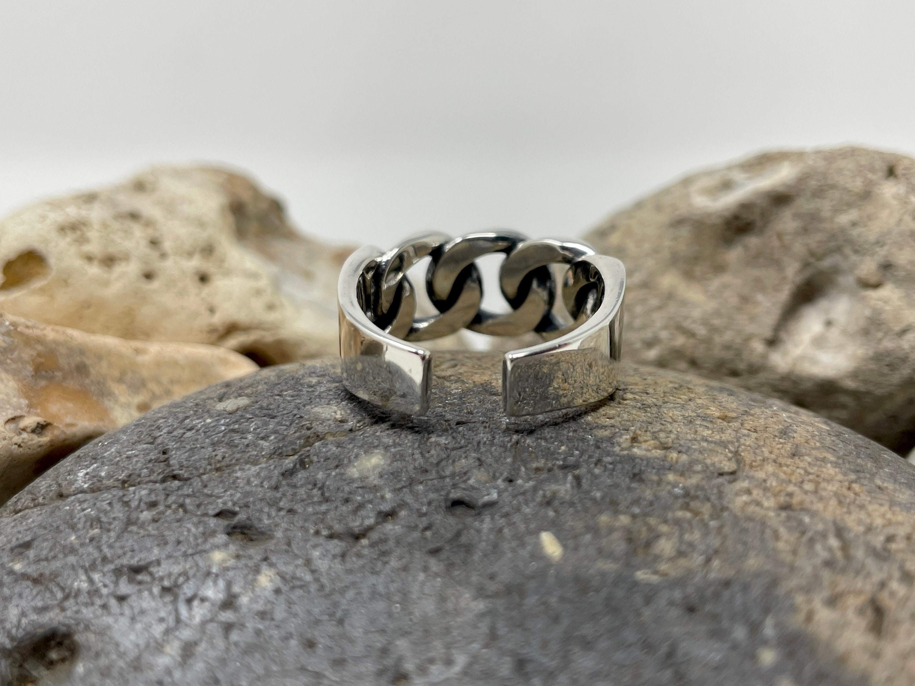 925 Sterling Silver Chain Ring Chunky Ring Adjustable Open | Etsy
