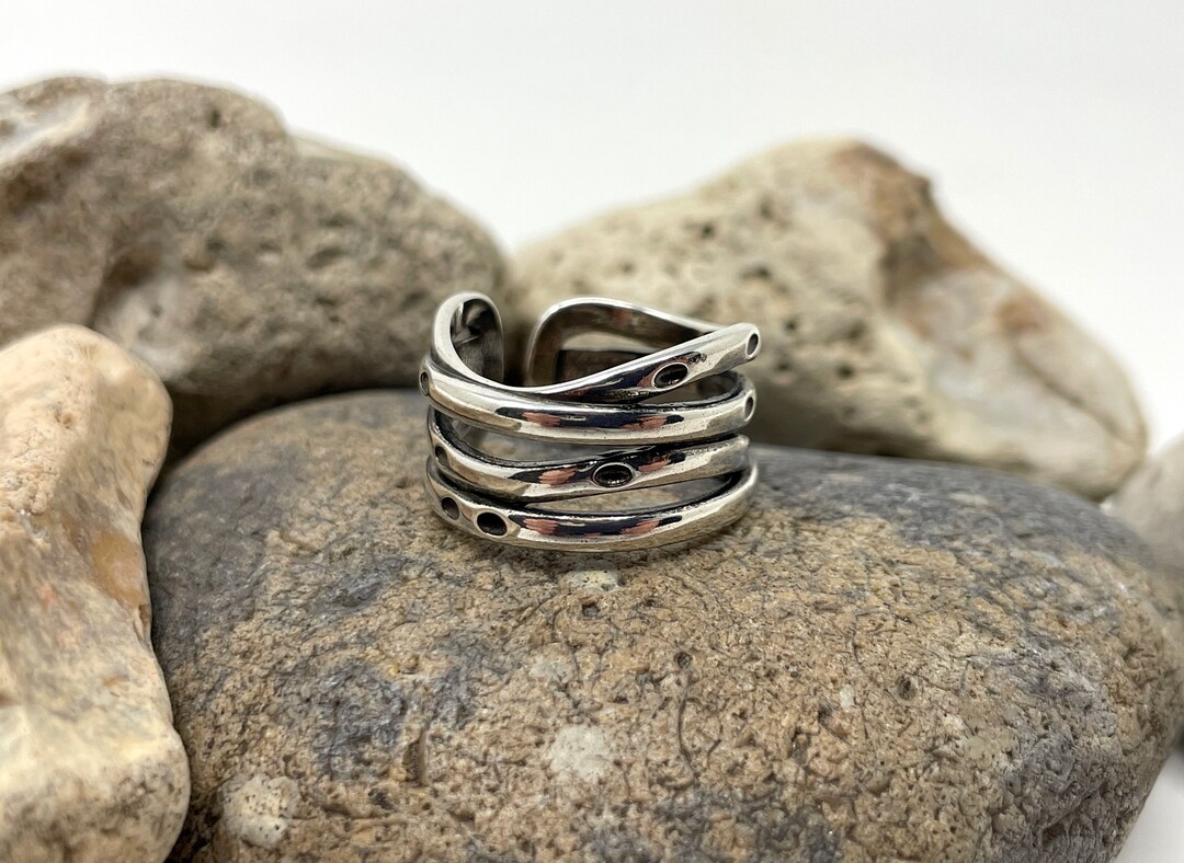Silver Chunky Ring, Boho Ring, Statement Ring, Layered Ring, Adjustable ...