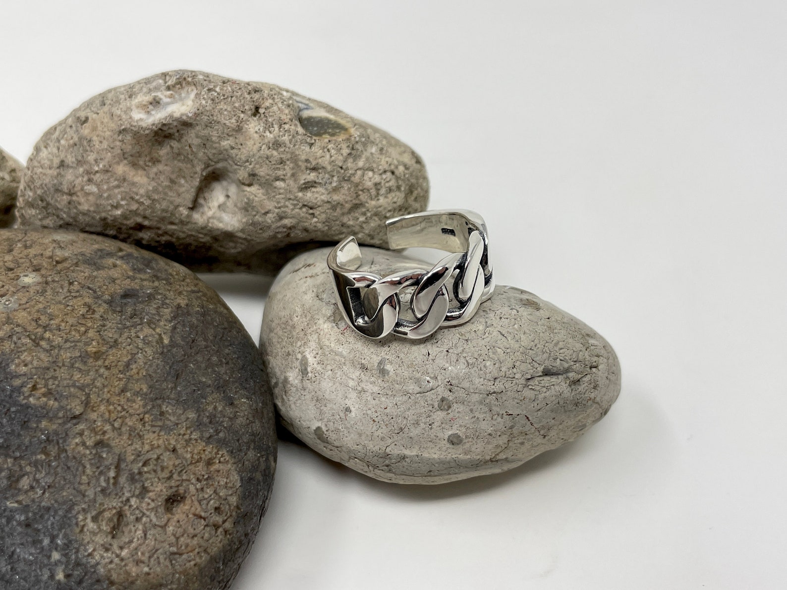 925 Sterling Silver Chain Ring Chunky Ring Adjustable Open | Etsy