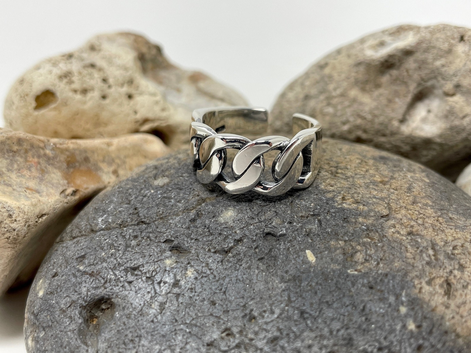 925 Sterling Silver Chain Ring, Chunky Ring, Thick Ring, Statement Ring ...